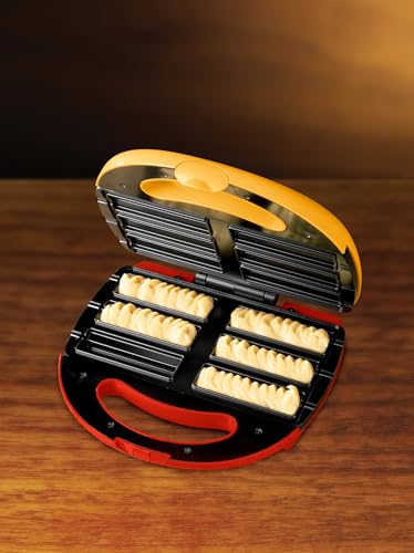 Nostalgia Taco Tuesday Electric Churro Maker – Nonstick, 6-Slot Dual Cooking Plates for Homemade Churros and Cinnamon Pasties – Yellow and Red