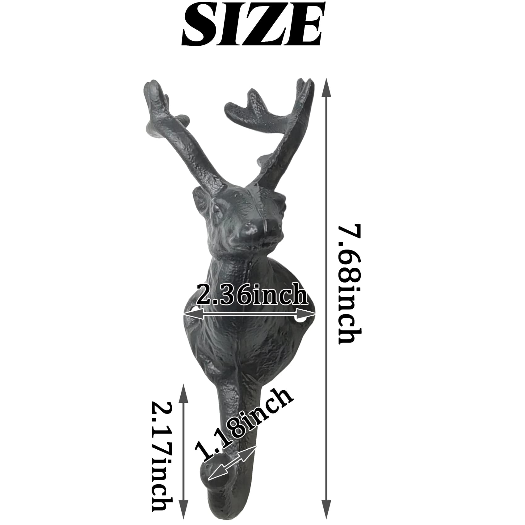 NSBELL 2PCS Rustic Heavy Duty Cast Iron Deer Head Hook Wall Antler Key Holder Hanging Towel Key Coat Rack Durable Iron Hanger Living Room Bathroom Room Kitchen Wall Decoration