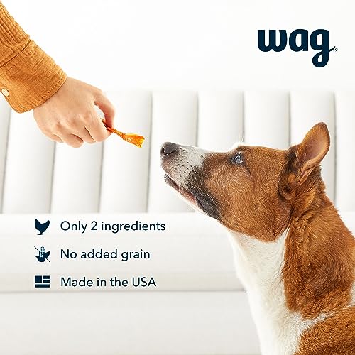 Amazon Brand – Wag Chewy Whole Muscle American Jerky Dog Treats – Chicken (1 lb), Grain Free