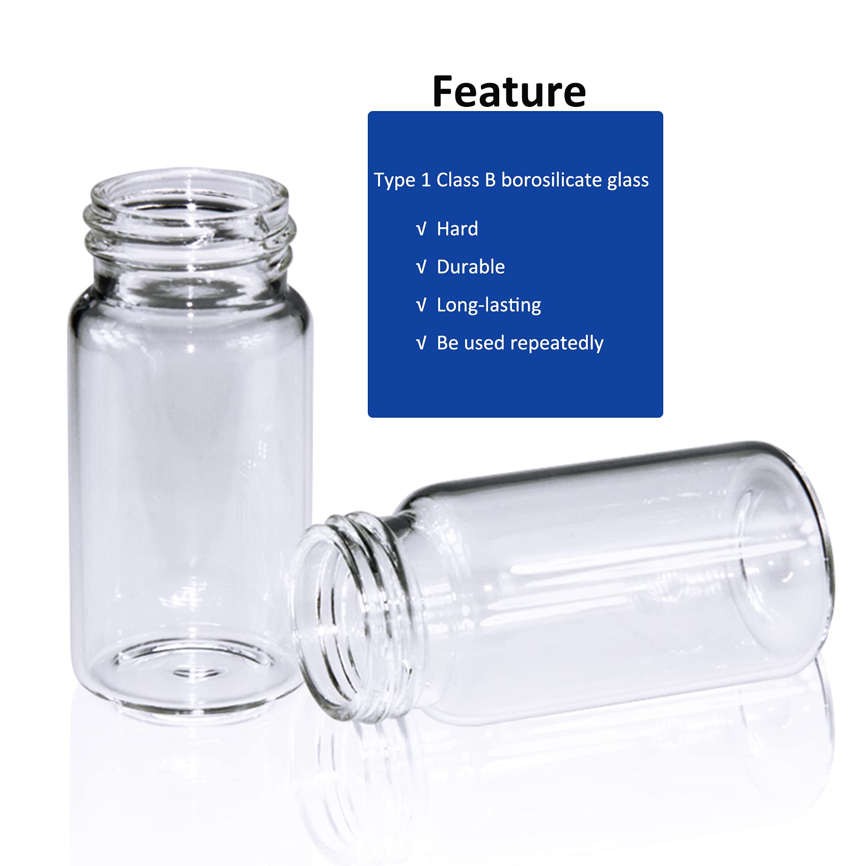 ALWSCI Sample Vial, Clear Glass 24-400 Thread Storage Vial, 20 ml Capacity, 27.5 mm I.D. x 57 mm with 24-400 Black Closed Cap, PE Liner, pack of 100