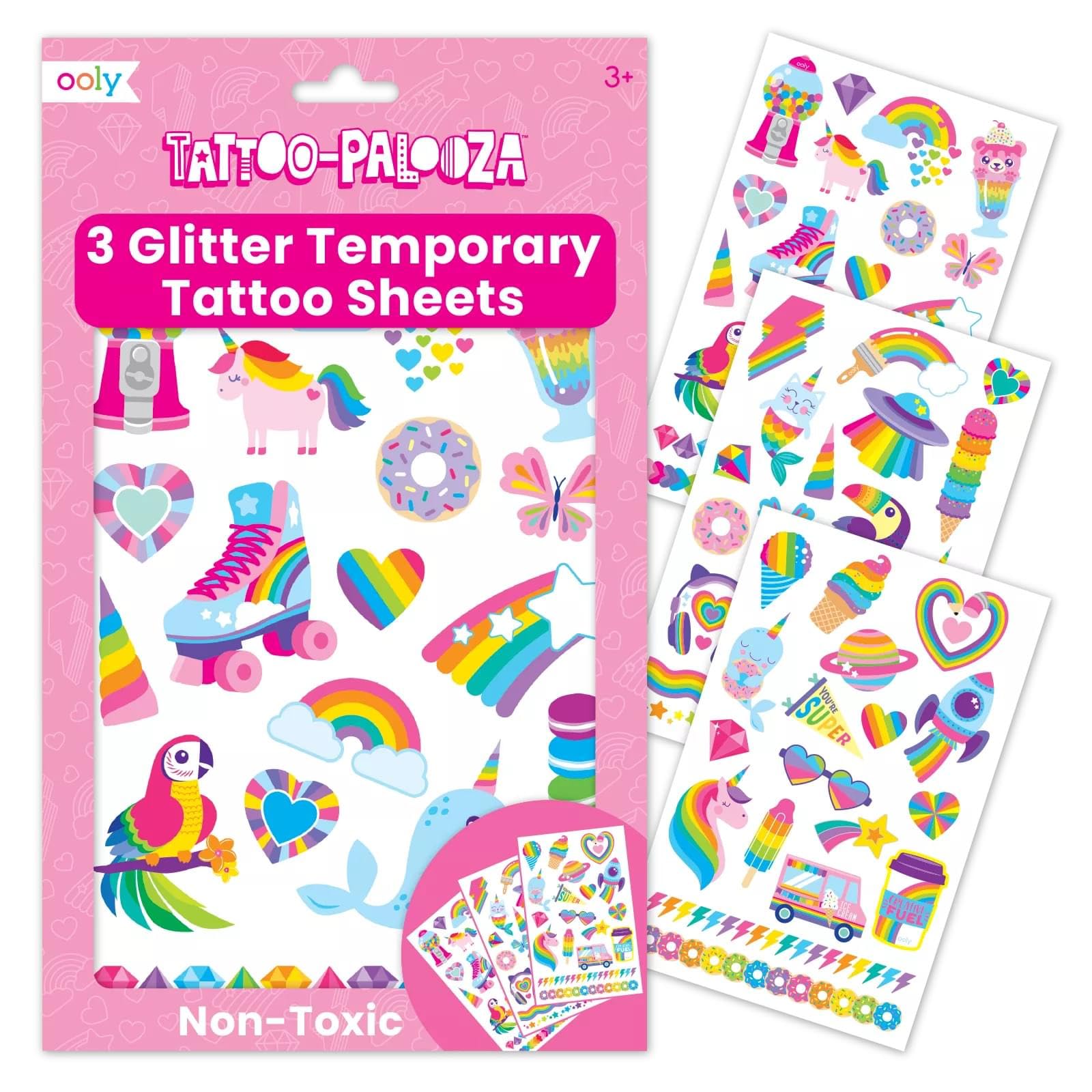 Ooly 50 Temporary Tattoos For Kids, Safe & Non-Toxic Temporary Tattoo, Party Favors for Kids 4-8, Great Goodie Bag Stuffers & Fun Birthday Decorations - Over the Rainbow