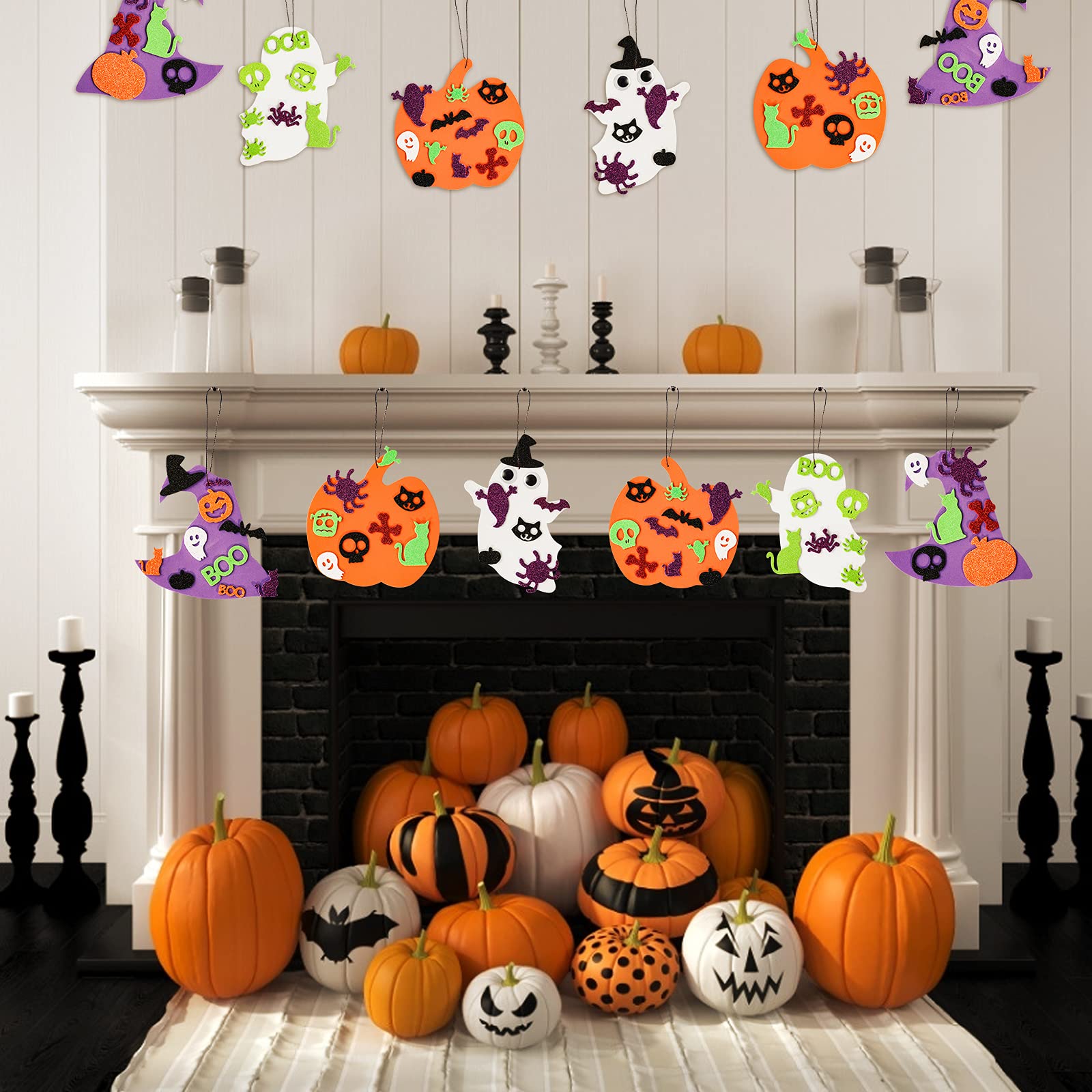 Max Fun 302PCS Halloween Crafts for Kids Foam Pumpkins Stickers Bulk, Ghost Witch Hat Halloween Decorations for Kids Party Favors Supplies Halloween Activities