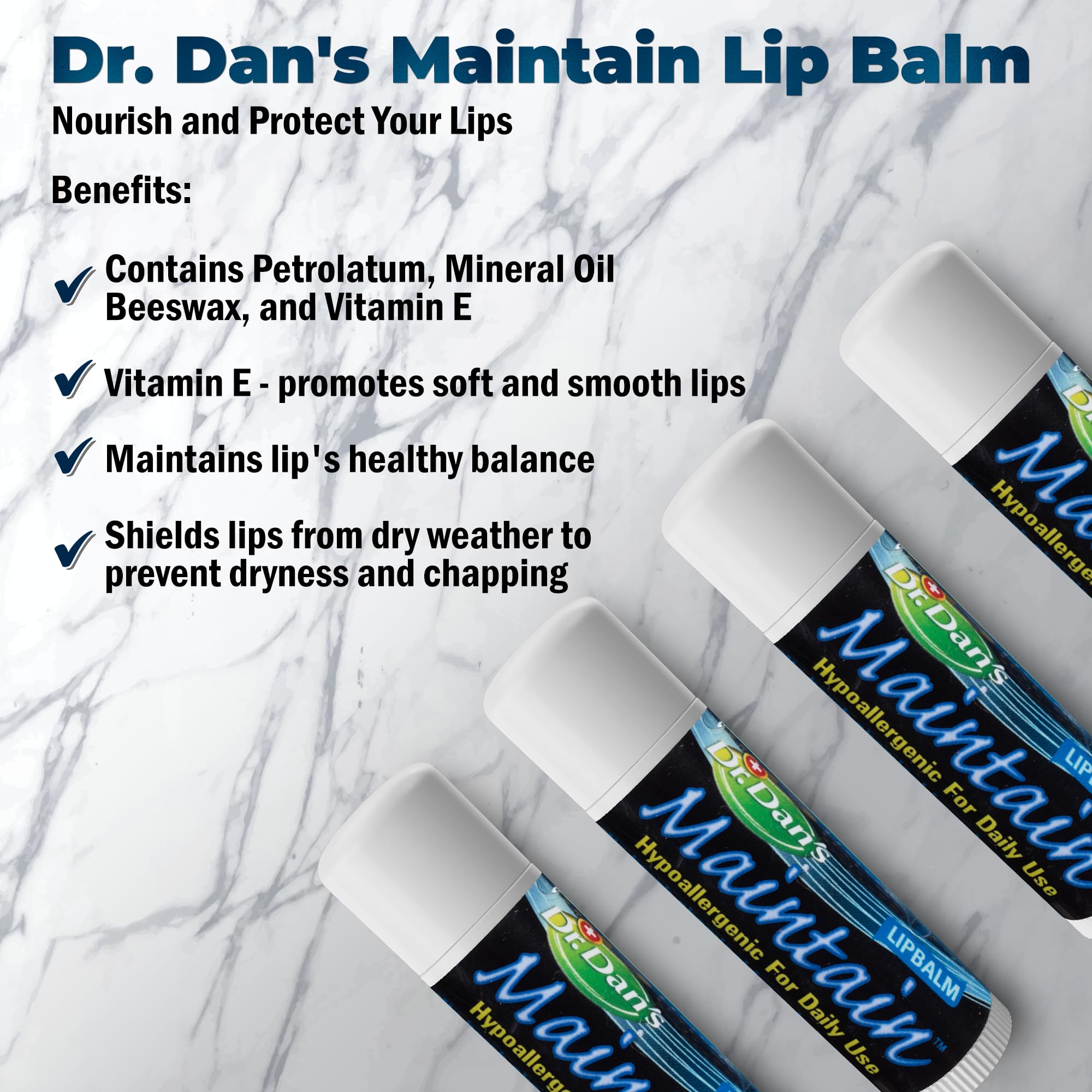 Dr. Dan's Maintain Lip Balm - Perfect for Everyday and Cortibalm aftercare, Mild Ingredients & Beeswax, Vitamin E Enriched for Moisturizing Dry Lips, Ensures Smooth, Soft Feel, 3 Pack