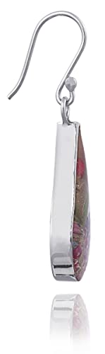 Amazon Collection Sterling Silver Multi Pressed Flower Teardrop Earrings