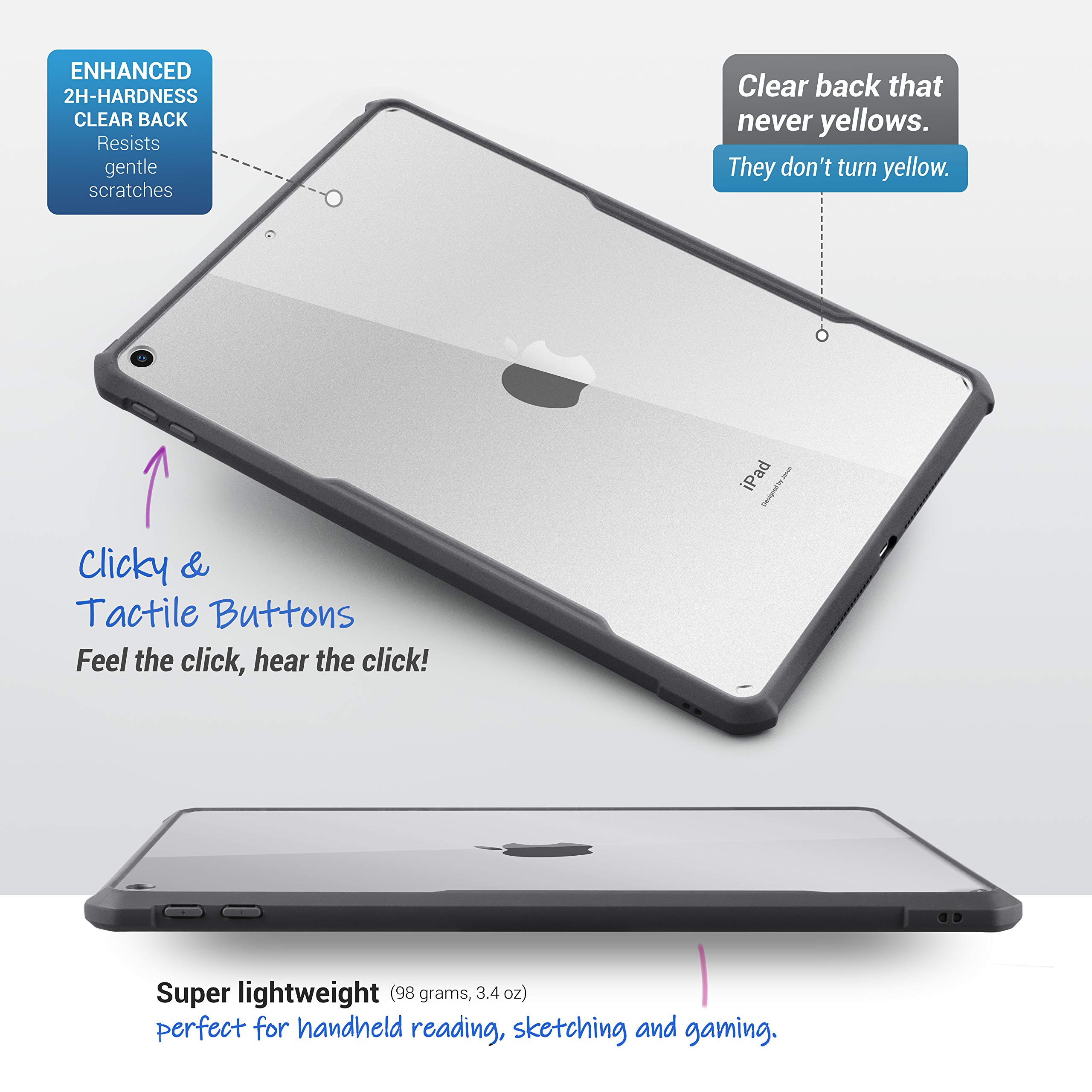 TineeOwl iPad 9/8/7 (10.2-Inch, 2021/2020/2019 Model, 9th / 8th / 7th Generation) Ultra Slim Clear Case, Flexible TPU, Lightweight, Thin (Black)