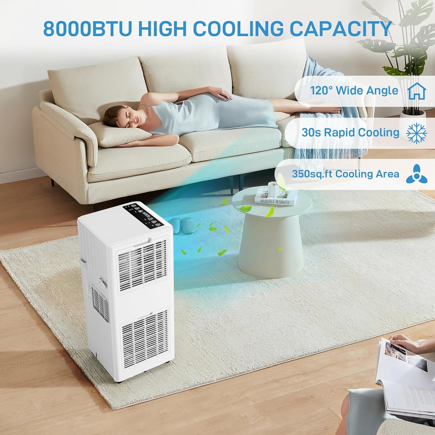 Acekool 8000BTU Portable Air Conditioner, Portable AC Unit with Remote Control, Energy-Efficient Cooling for 350 Sq.ft Spaces, 3-In-1 Cool, Fan, Dehumidify Modes, Portable AC for bedroom room indoor