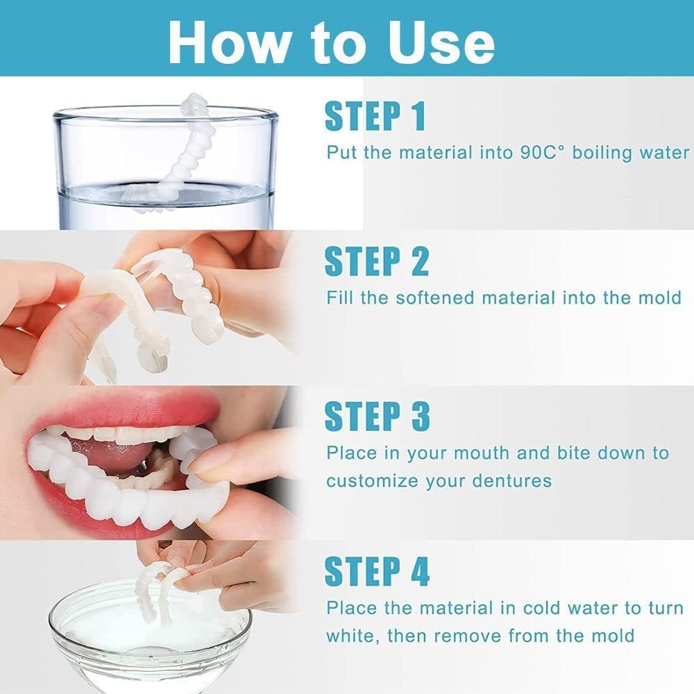 Fake Teeth, Instant Veneers for Temporary Tooth Repair Upper and Lower Jaw, Dentures Teeth Socket-Perfect for Women and Men, Protect Your Teeth and Regain Confident Smile, Natural Shape with Color