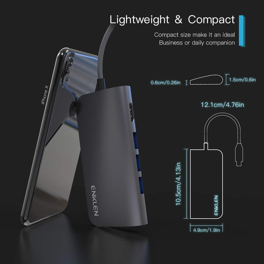 USB C Hub 8-in-1 Type C Adapter with Ethernet Port, 4K USB C to HDMI, 2 USB 3.0 and 1 USB 2.0, 100W USB C Power Delivery Charging, SD/TF Card for MacBook Pro/Air(Thunderbolt 3)