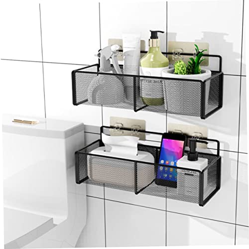 Alipis 1 set of Kitchen Necessities Black Sundries Bathroom Household Shower Wire Bin Toiletry Organizer Wall Rustproof Iron Mount Caddy Hanging Rack Shelf Wall- Storage Sorting Racks