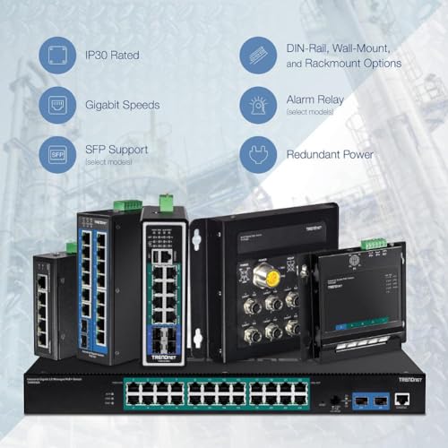TRENDnet 5-Port Industrial Unmanaged Fast Ethernet DIN-Rail Switch, 5 x Fast Ethernet Ports, IP30, Operating Temperature Range of -40° – 75°C (-40° – 167°F), Lifetime Protection, Black, TI-E50