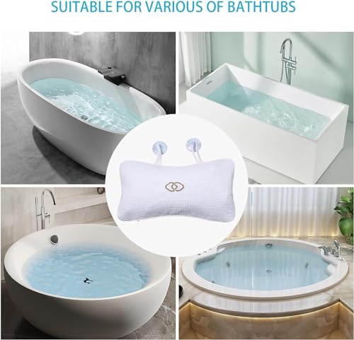 YUET Anti-Slip Non-Slip Bathtub Pillow Home Spa Bath Inflatable Cushion Head Neck Back Shoulders Rest Relax Suction Cup Bathroom Support for Hot Tub Luxurious Headrest