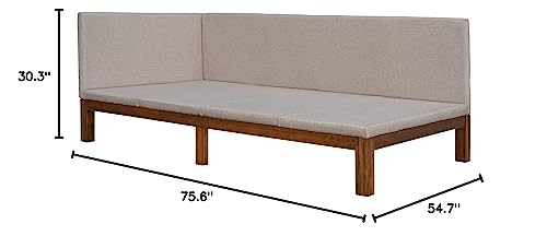 Upholstered Daybed/Sofa Bed Frame/Wood Floor Bed with Linen Cover Mattress/Futon Sleeper Beds, Twin Size, Beige