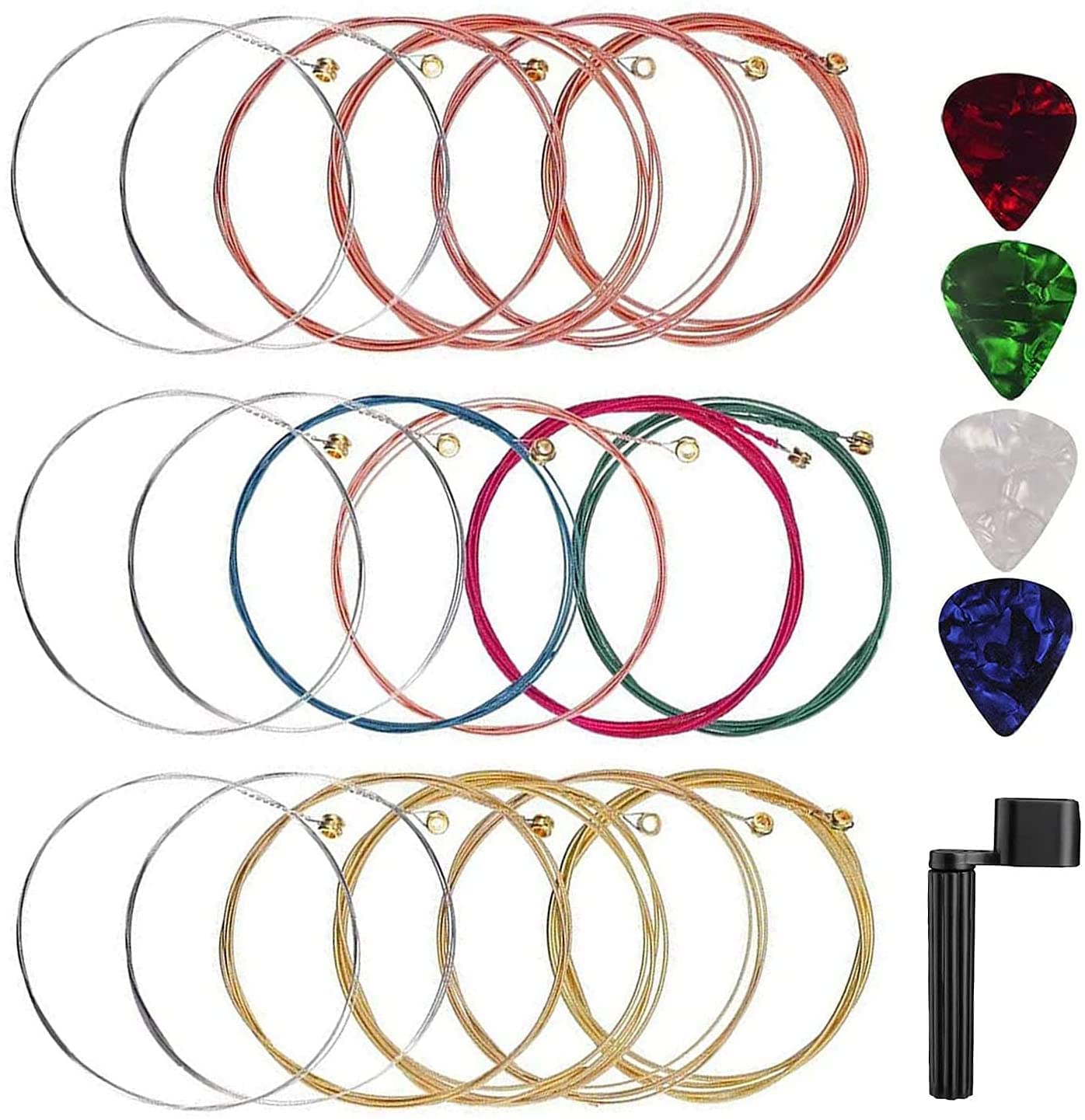 3 Sets Of 6 Acoustic Guitar Strings Steel String With 4 Guitar Picks, Guitar String Winder Guitar Kit For Beginners Performers