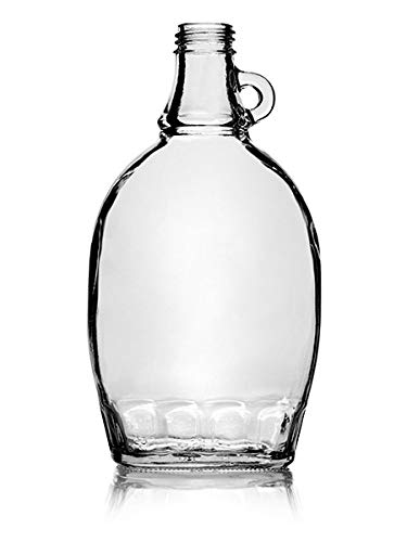 North Mountain Supply 16.9 Ounce (500ml) Glass Maple Syrup Bottles with Loop Handle & Black Plastic Tamper Evident Lids - Case of 12