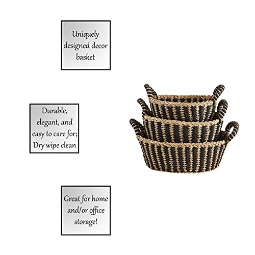 47th & Main Oval Basket Set, Medium, Seagrass-Black Stripe