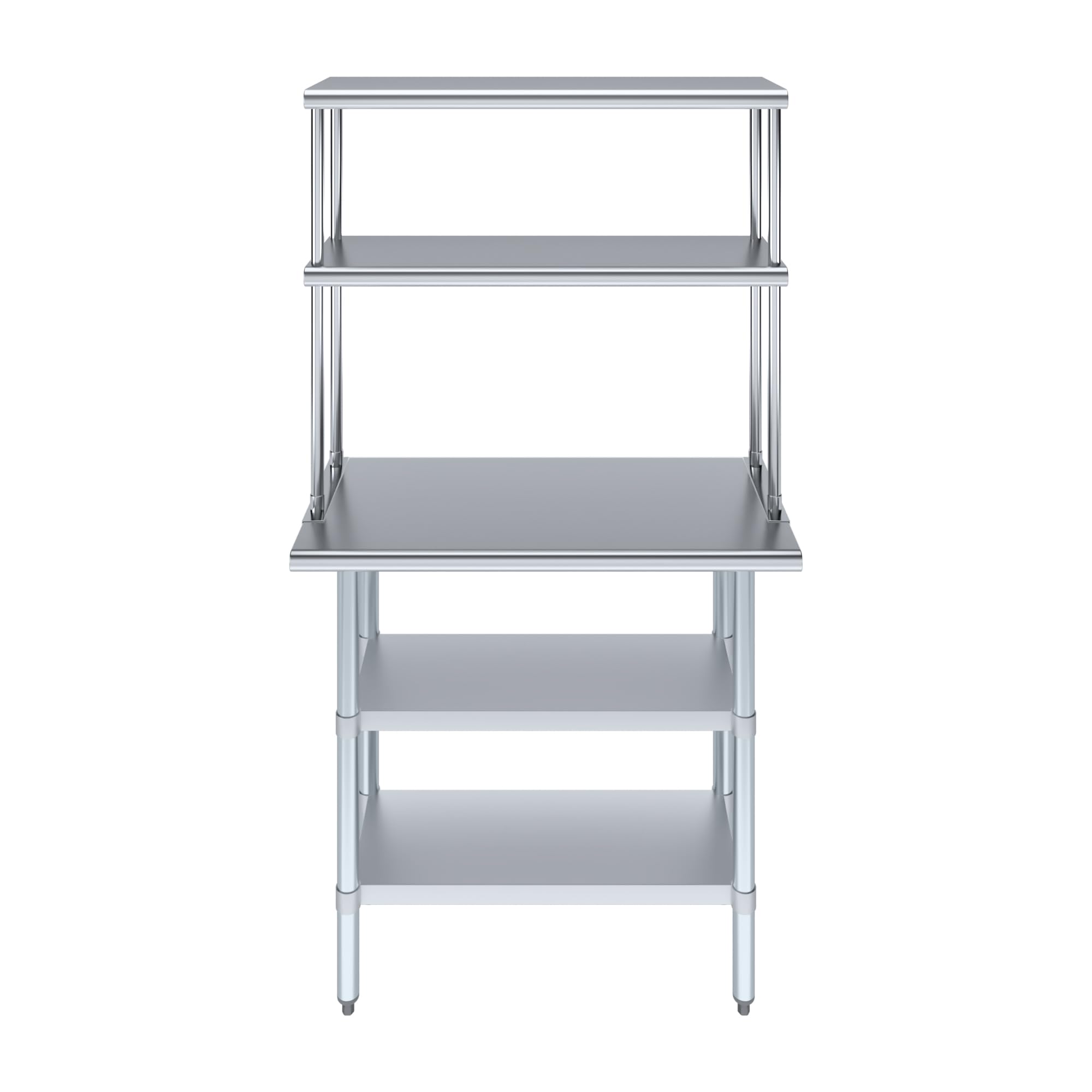Amgood Stainless Steel Work Table with 2 Shelves | Metal Kitchen Prep Table & Shelving Combo (18" x 36" Table with 2 Shelves + 12" Overshelf)