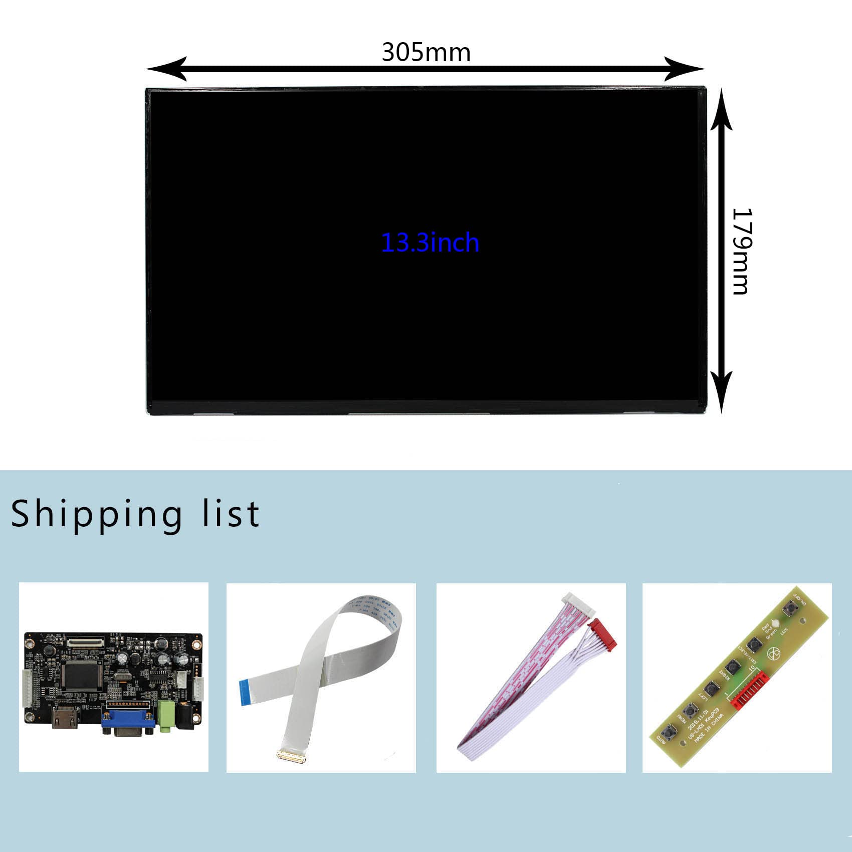 VSDISPLAY 13.3" 13.3 Inch 1920X1080 IPS LCD Screen VS133GF-B001 with HD-MI VGA Controller Board Kit