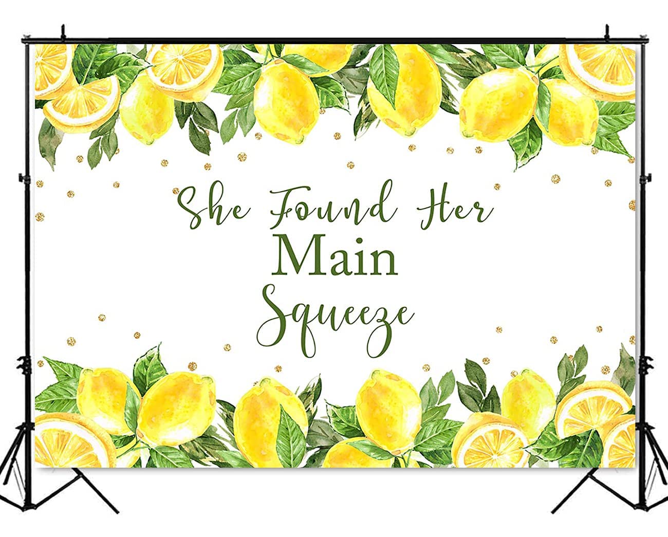 Mocsicka She Found Her Main Squeeze Backdrop Lemon Bridal Shower Lemonade Bachelorette Party Decoration Green Lemon Bride to Be Wedding Engagement Background (7x5ft (82x60 inch))