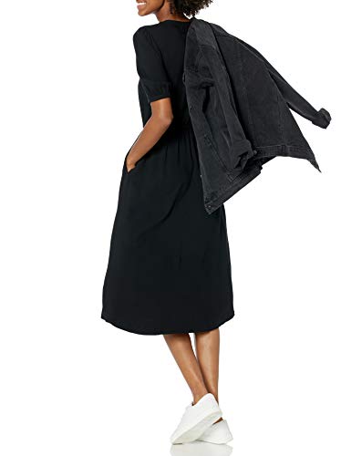 Amazon Essentials Women's Relaxed Fit Half-Sleeve Waisted Midi A-Line Dress, Black, X-Large