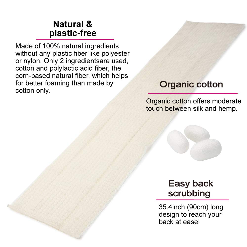 Exfoliating Washcloth [Made in Japan] Shower Back Scrubber, Plant-Based Loofah (Organic Cotton)