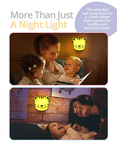 SomeShine Kids Night Light - Detachable Tiger Wall and Desk Kawaii Lamp with Mount, Touch Operation, 1 Hour Auto-Off Timer, and Adjustable Brightness, Safe and Durable Nursery Night Light for Kids
