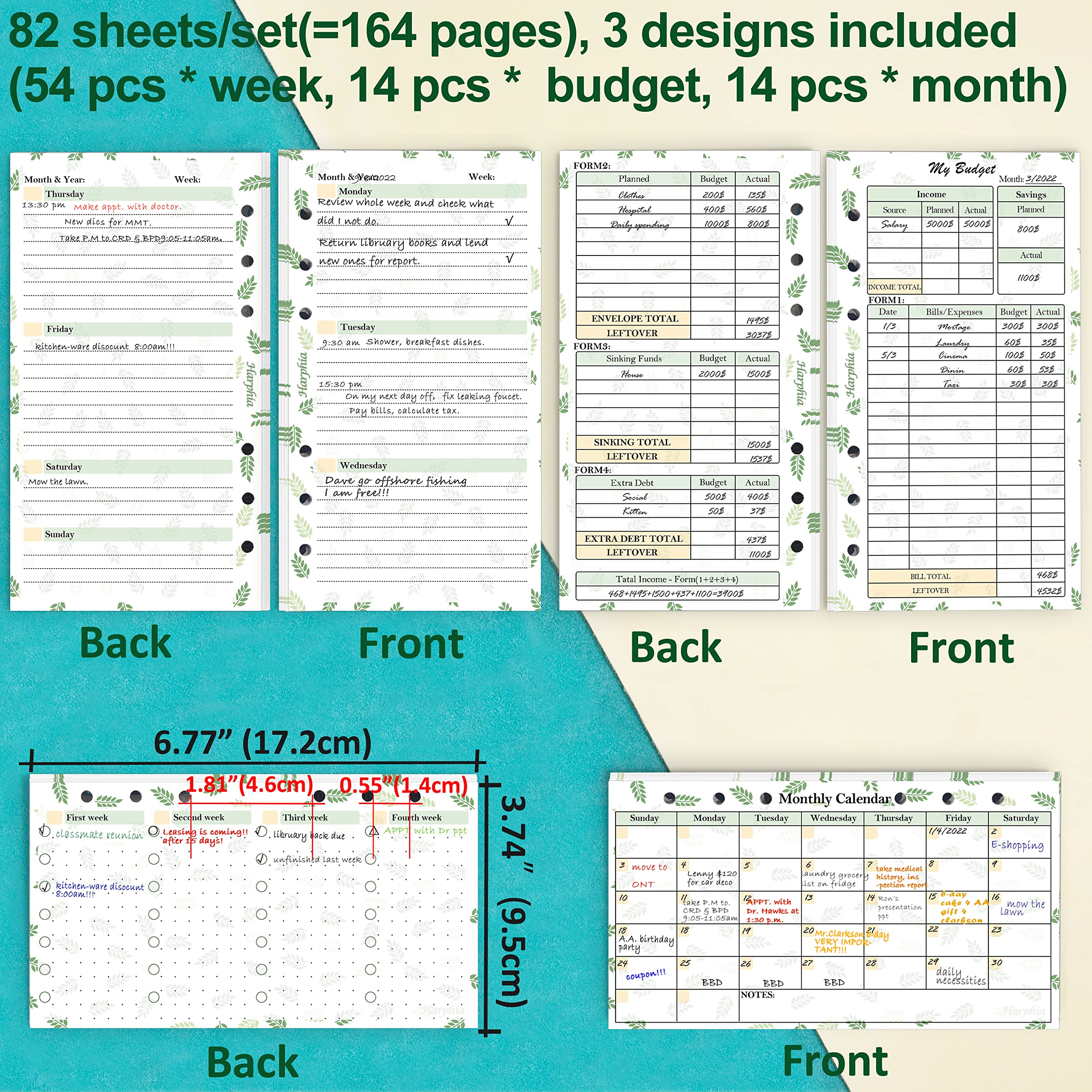2024 Planner Monthly Weekly And Budget Paper Kit, 6 Ring Planner Accessory, 6.73” X 3.72”, Personal Size For Budget Planner Binder Cover, Money Binder Organizer For Cash
