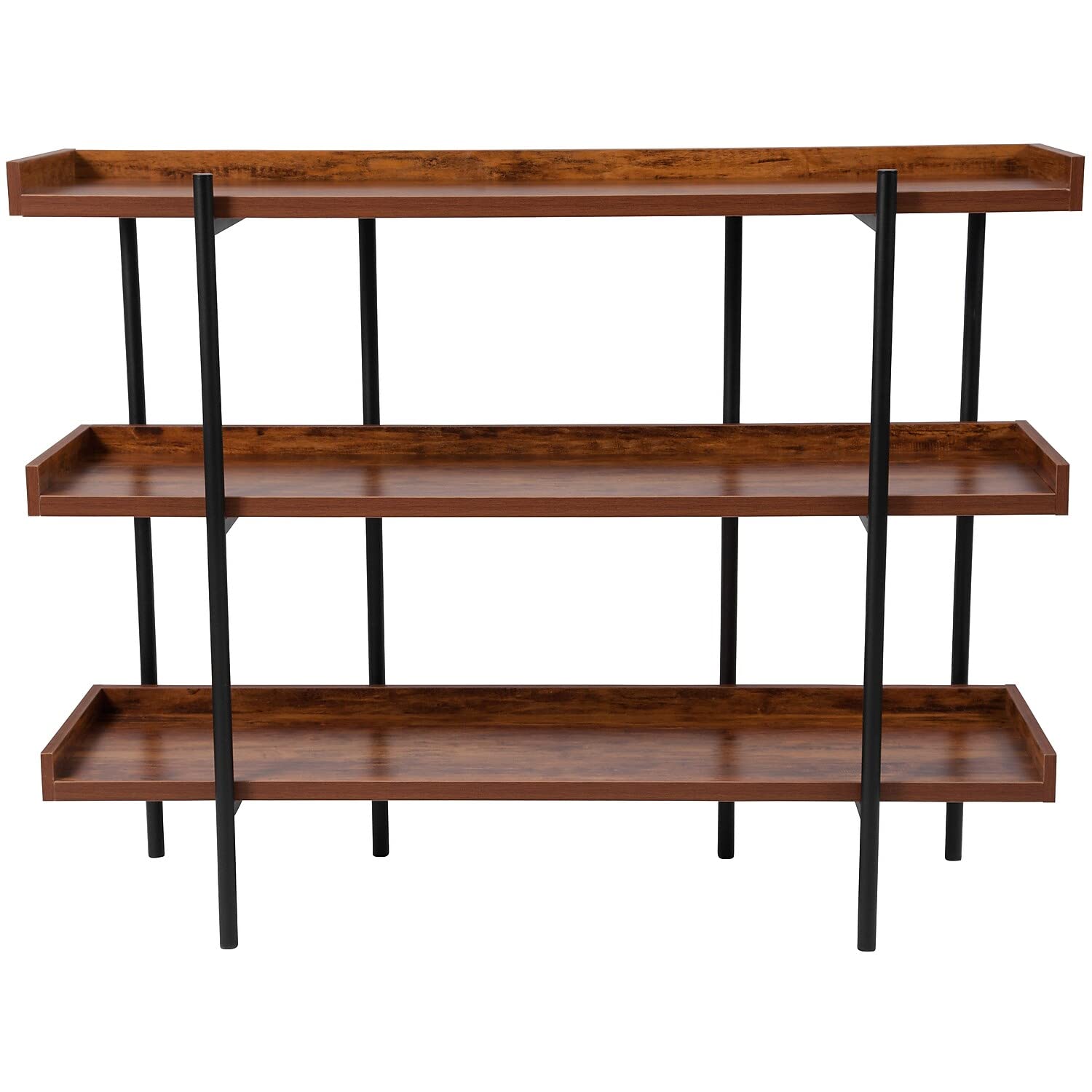 Flash Furniture Mayfair 3 Shelf 35"H Storage Display Unit Bookcase with Black Metal Frame in Rustic Wood Grain Finish