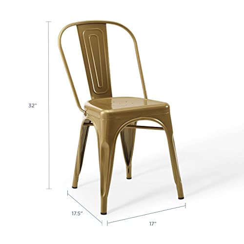 Modway Promenade Industrial Modern Steel Metal Bistro Dining Chairs in Gold-Set of 2