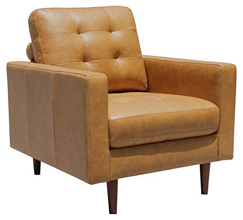 Amazon Brand β Rivet Cove Mid-Century Modern Tufted Leather Accent Chair, 32.7"W, Caramel