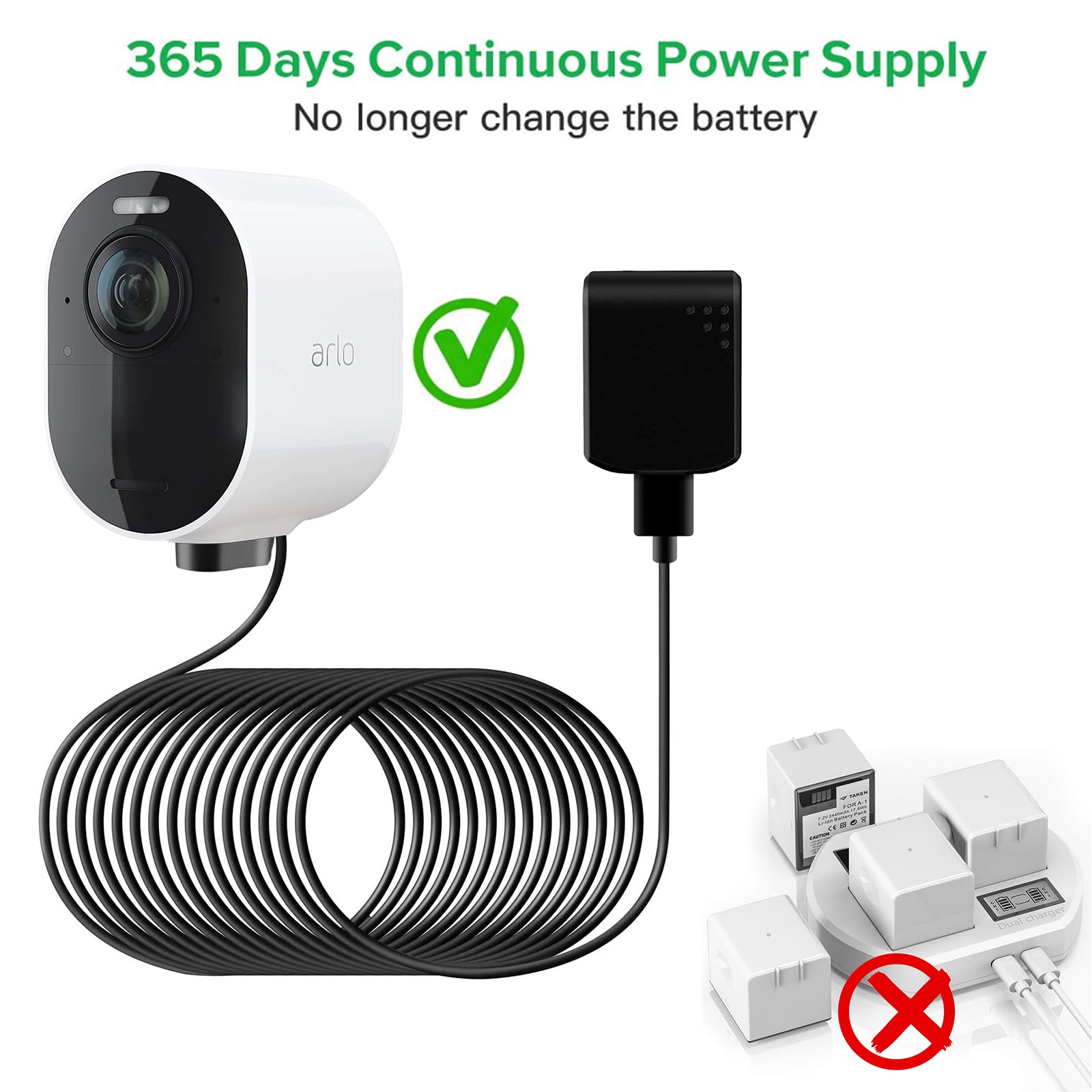 Taken Charging Cable Compatible with Arlo, 2Pack 10ft/3m Magnetic Charging Cable Charger Compatible for Arlo Ultra, Ultra 2, Arlo Pro 3, Pro 4 (NOT for Arlo Essential Spotlight)