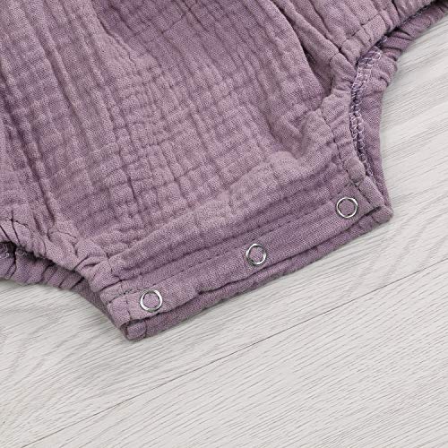 KCSLLCA Baby Girls Sleeveless Romper Set Solid Color Sling Backless Jumpsuit Outfits with Headband (Purple, 0-3 Months)