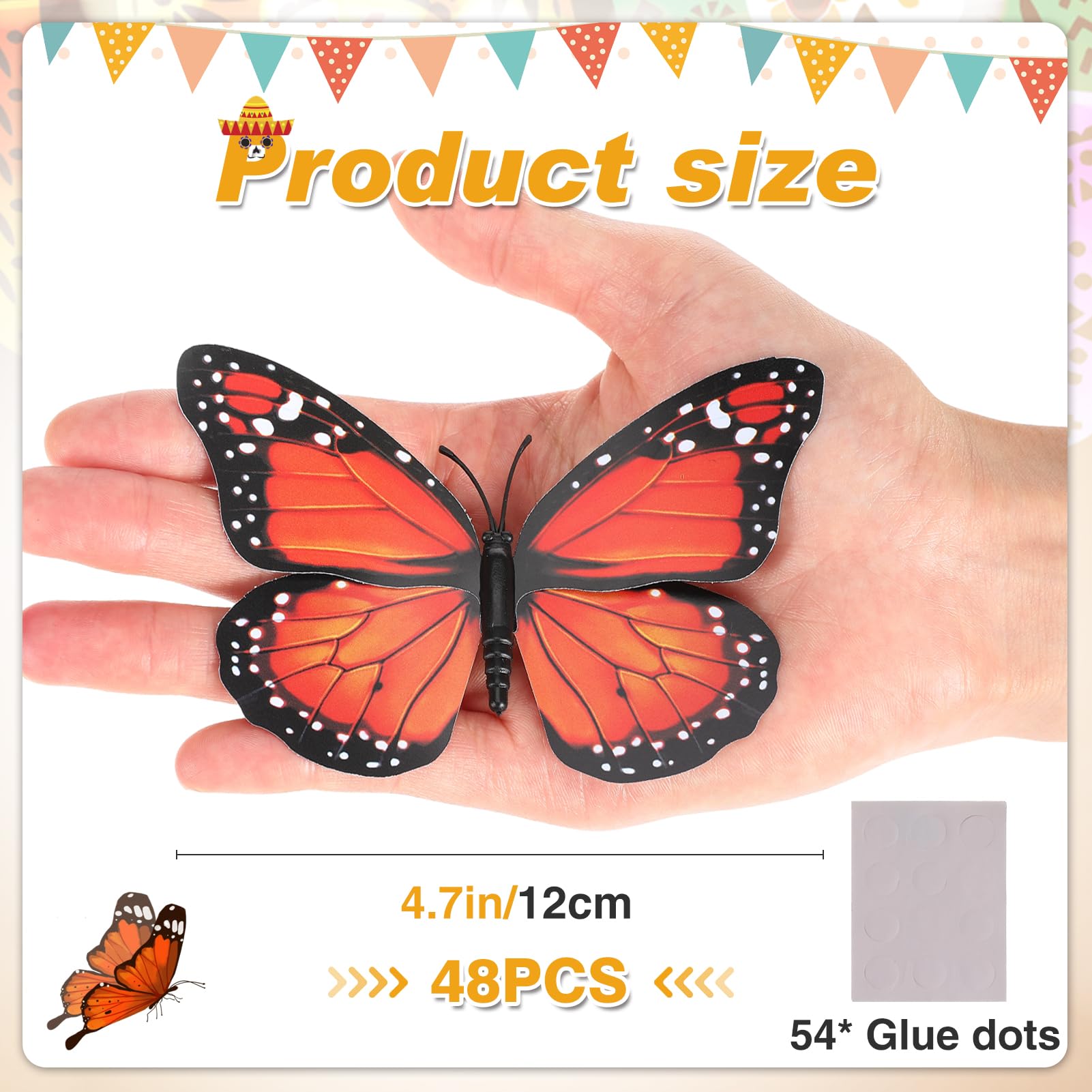 48 Pcs Monarch Butterfly Decorations, Orange Artificial Monarch Butterfly for Craft Home Room Wedding Birthday Party Decor