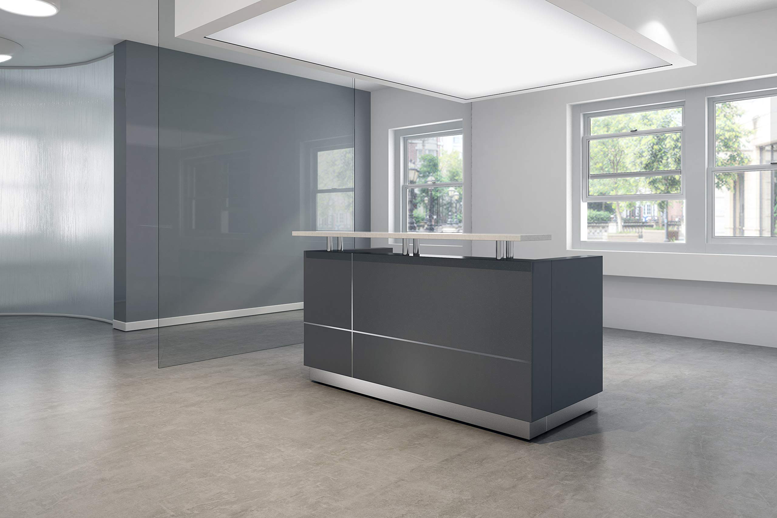 GW FURNITURE Modern Space Grey Reception Desk(63") with Quartz Stone Counter TOP