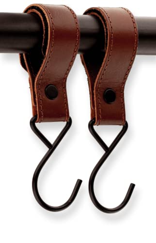 Brute Strength - Leather Stroller Hooks - Cognac 2X - Full Grain Leather - Mommy Hook - Stroller Clip - Bag Hook - Straps with Hooks - Carabiner Hook Clips