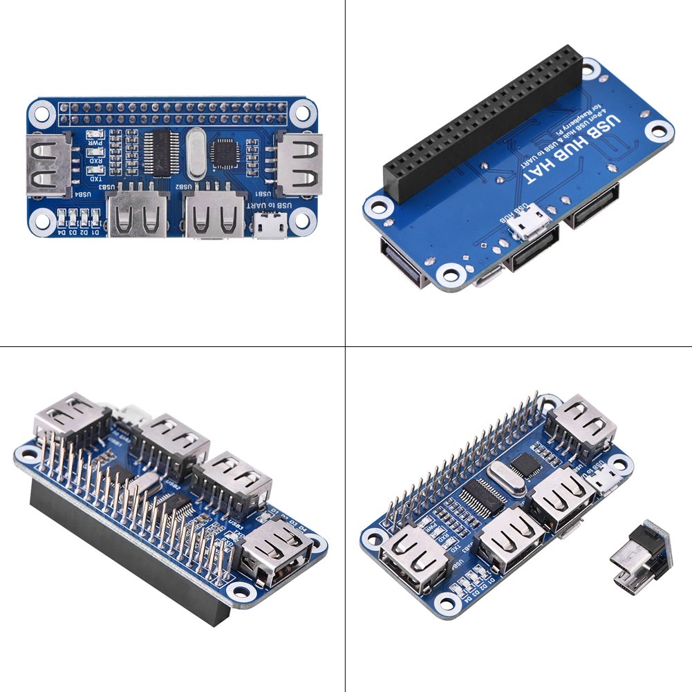 USB Hub Hat,USB to UART Onboard 4 Port USB HUB HAT for B+ / 2B / 3B / Zero/Zero W (4 USB Ports,Onboard USB to UART,Onboard Multi Indicators)