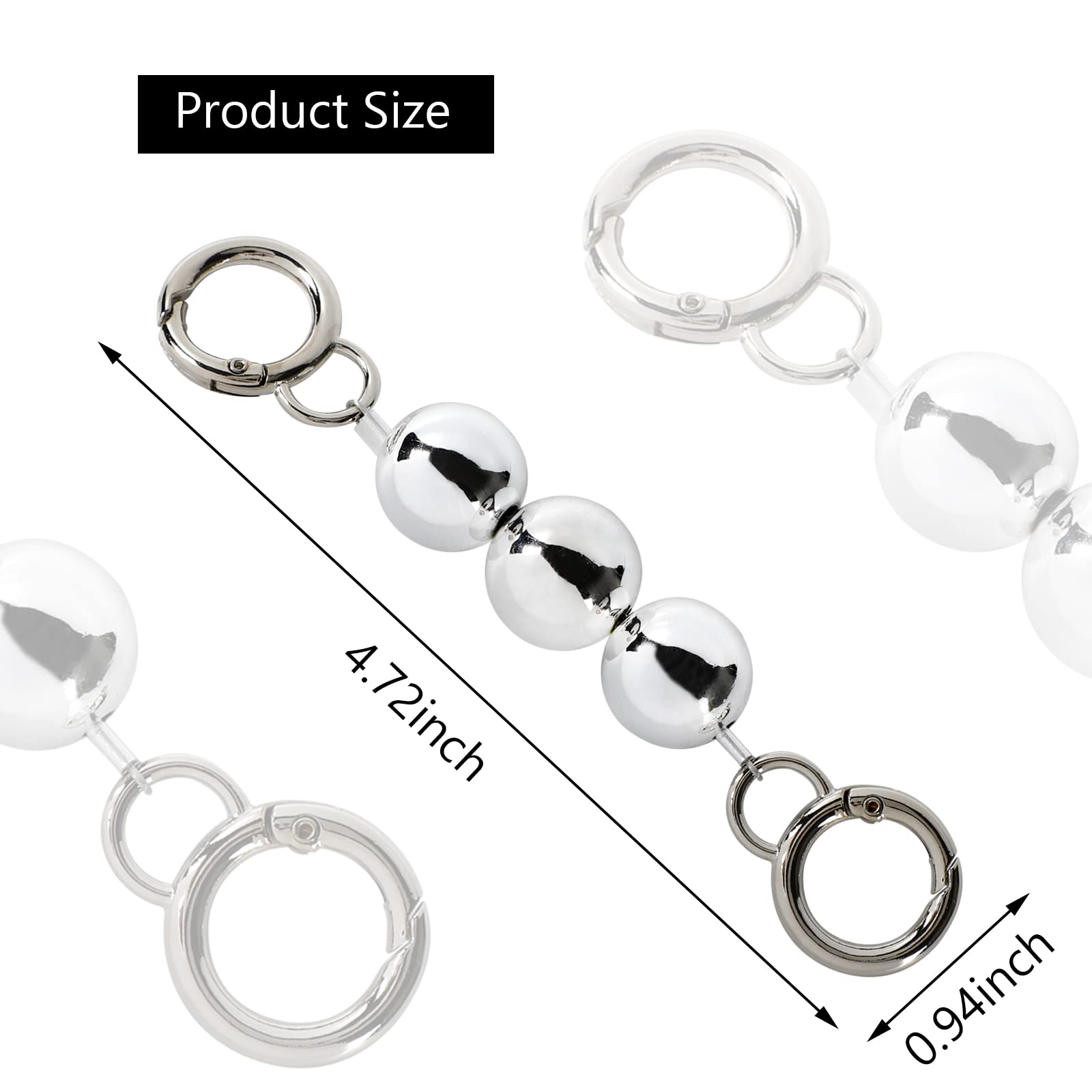 2PCS Purse Chain Strap Bead Extenders , Beaded Purse Chain Bead Extender for DIY Handbag Shoulder Bag Decoration ( Silver )