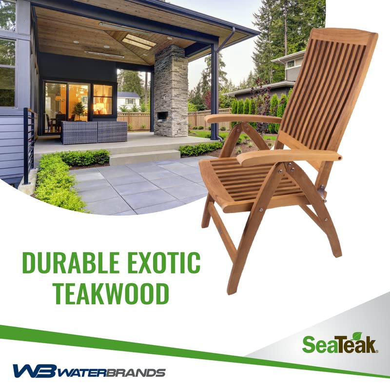 SeaTeak Weatherly Teak Folding Chair - 6-Position Foldable Chair - Weatherproof, Portable Teak Armchair for Boat Deck, Patio, Camping, Outdoors