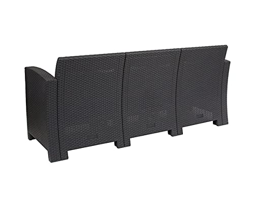 Flash Furniture Seneca Dark Gray Faux Rattan Sofa with All-Weather Seneca Light Gray Cushions