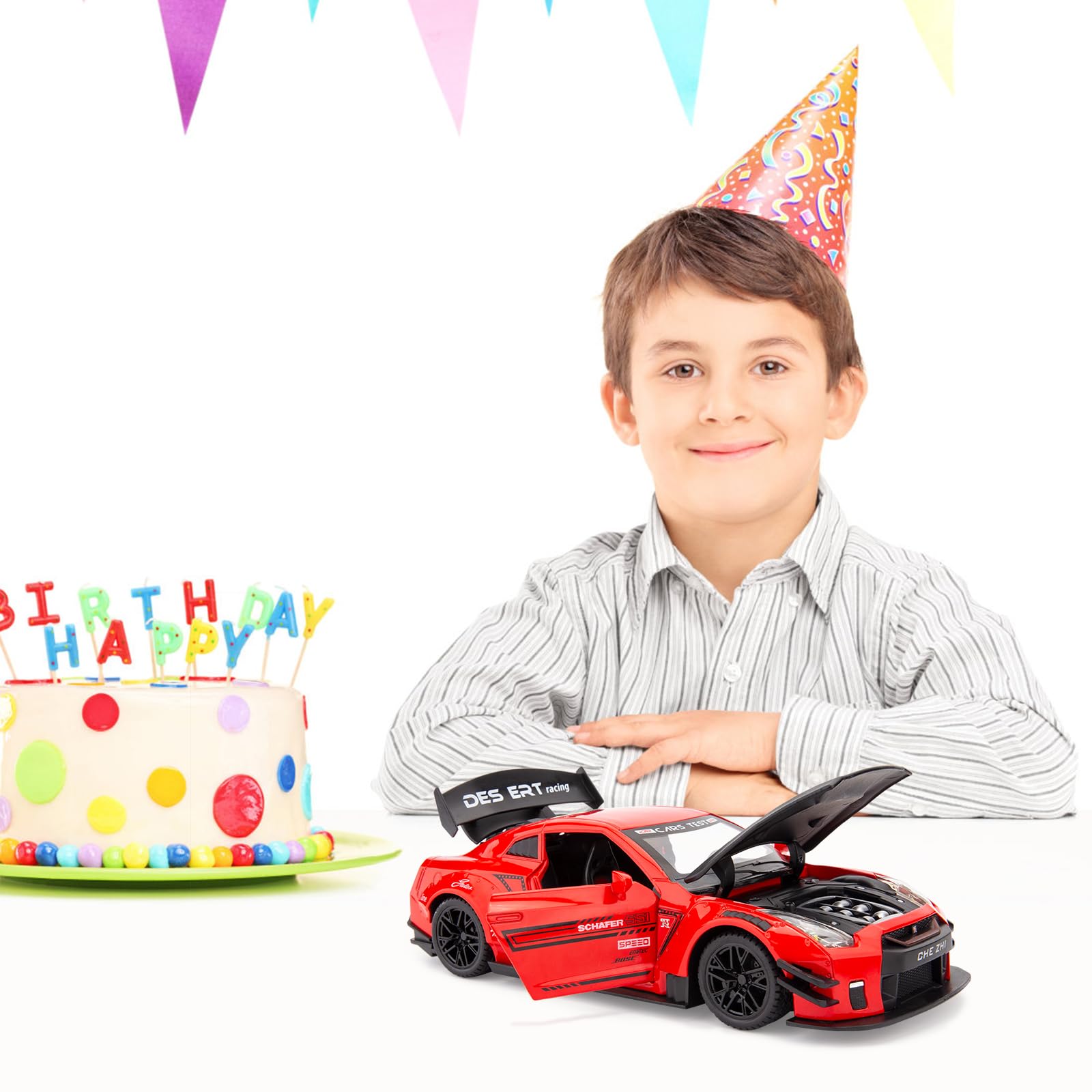 BDTCTK 1/24 Scale Compatible for Nissan GTR Model Car Toy, Zinc Alloy Pull Back Toy car with Sound and Light for Kids Boy Girl Gift (Black)