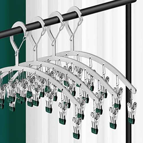 Alipis Metal Hangers Laundry Drying Rack Stainless Steel Sock Dryer Hanger with 10 Clips Windproof Underwear Drip Hangers for Baby Clothes Bras Hat Towels Diapers Hat Hanger(Hook Style Random)