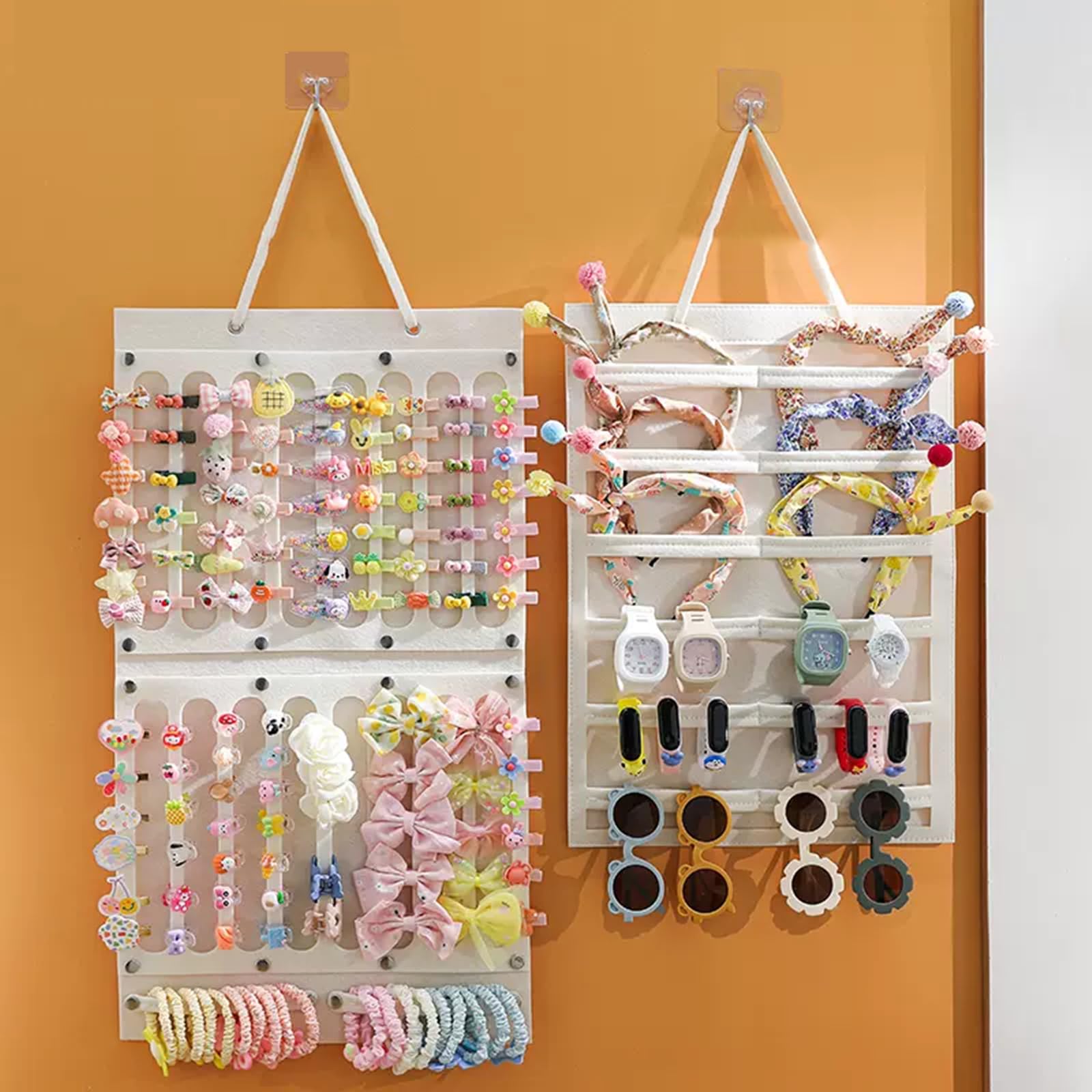 Aiqriwv 2 Pack Hair Bows Holder,Hair Clips Storage Hanger Large Capacity,Hair Bows Organizer Wall Hanging for Girl Room,Hair Accessories Organizer（White）