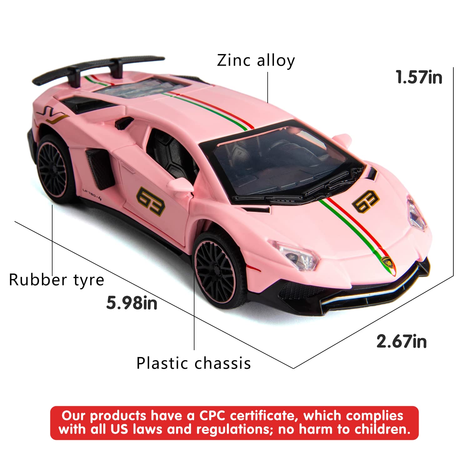 BDTCTK Compatible for 1:32 LP780 Model Car, Zinc Alloy Pull Back Toy Car with Sound and Light for Kids Boy Girl Black