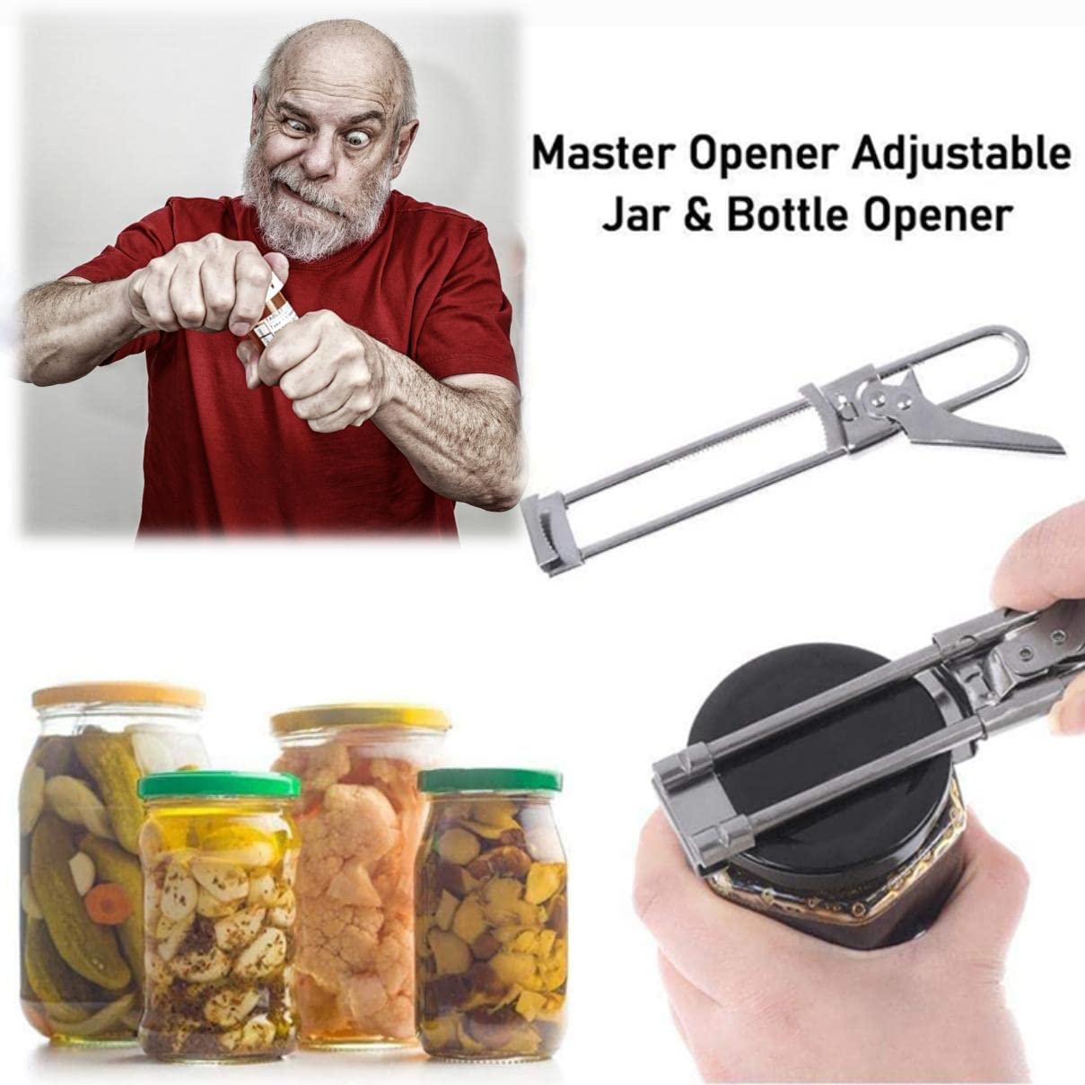 Adjustable Multifunctional Stainless Steel Can Opener,adjustable Stainless Steel Can Opener,fullofcarts Jar Opener for Weak Handsfor Any-size Lids (1pcs, 9in)