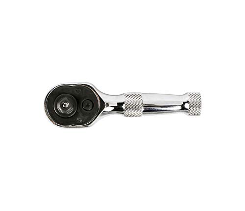 ARES 42035-1/4-Inch Drive 72-Tooth Stubby Ratchet - Chrome Vanadium Steel Construction and Mirror Polish Finish - 3.35-Inch Length - Quick Release Reversible Head