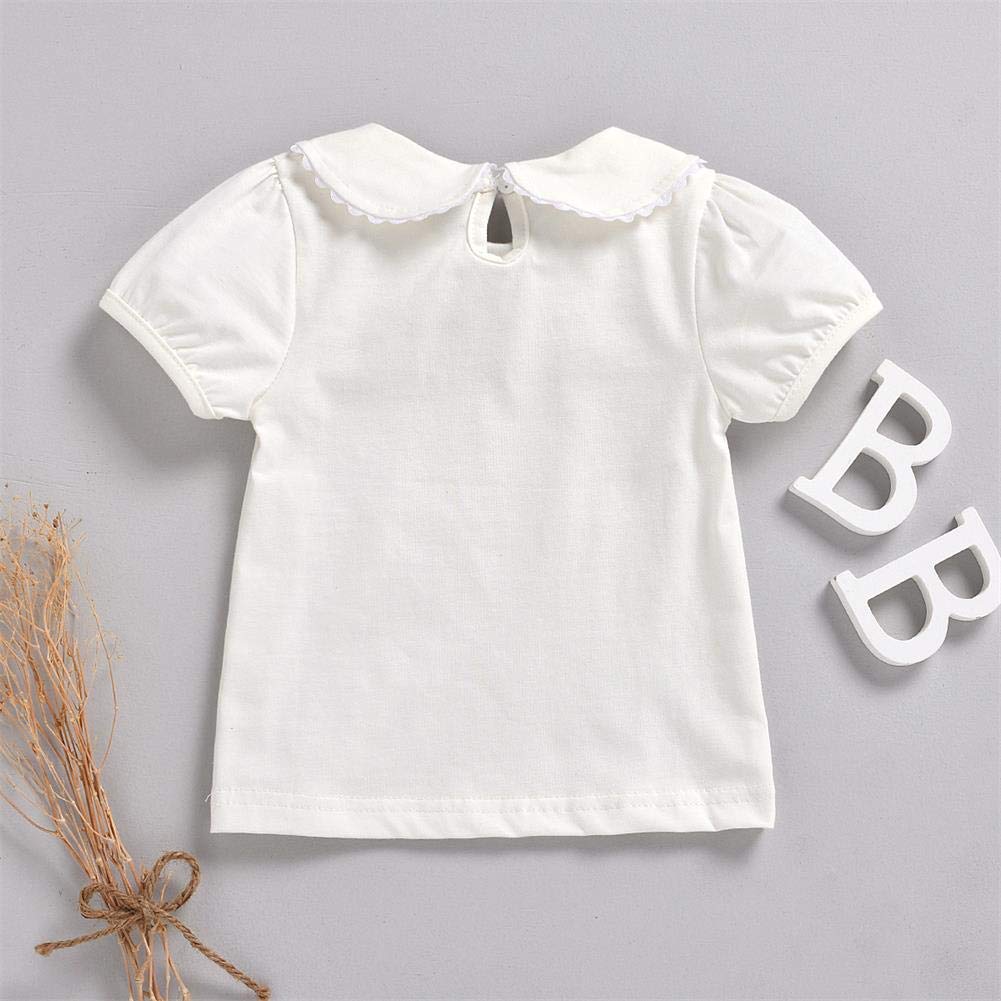MODNTOGA Kids Baby Girl Long Sleeve Collar Shirt Toddler White Blouse Puff Short Sleeve T-Shirt Solid Color Basic Top Bottom (E(Off-White), 2-3 Years(100))