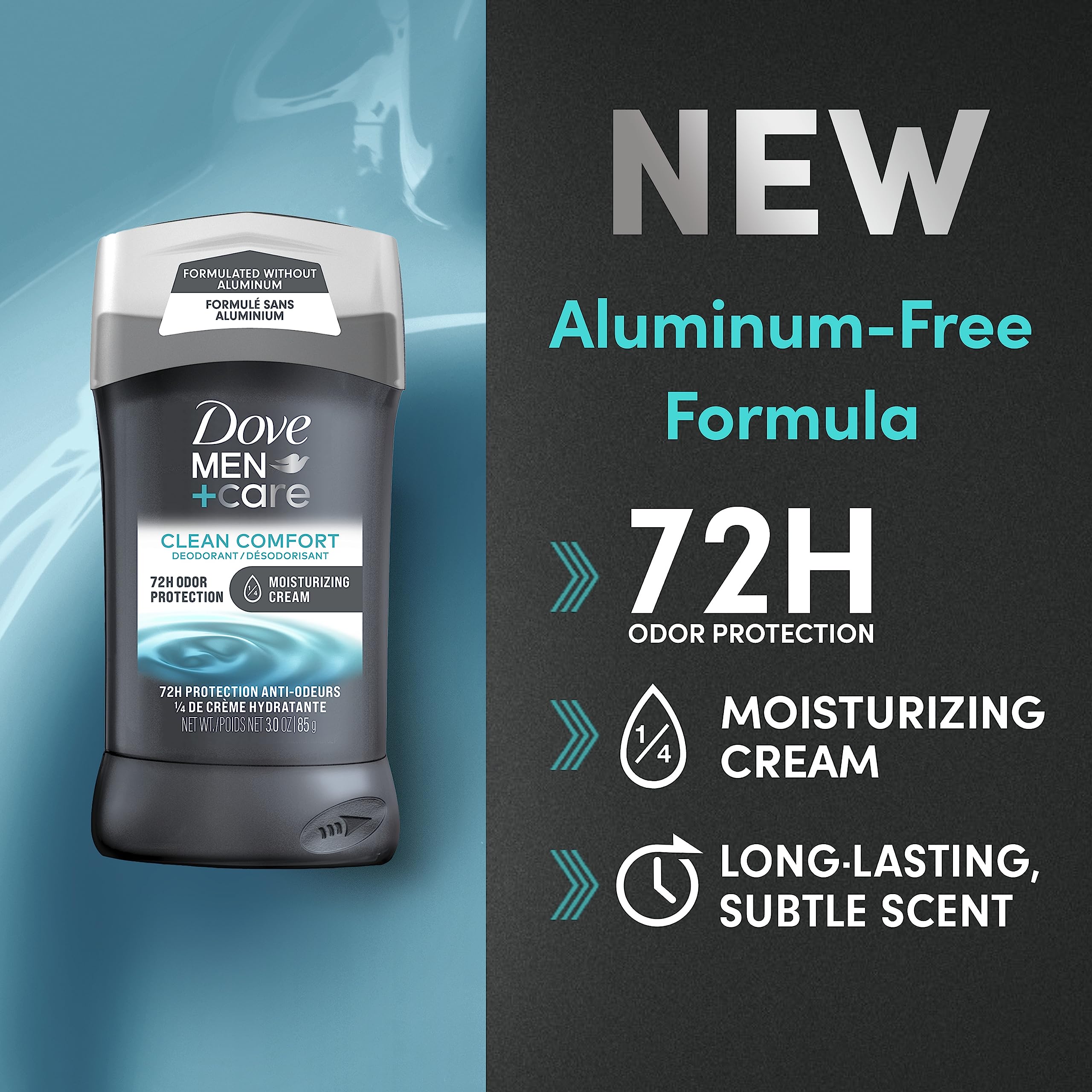 DOVE MEN + CARE Deodorant Stick for Men Clean Comfort 4 Count Aluminum Free 72-Hour Odor Protection Mens Deodorant with 1/4 Moisturizing Cream 3 oz (Pack of 4)