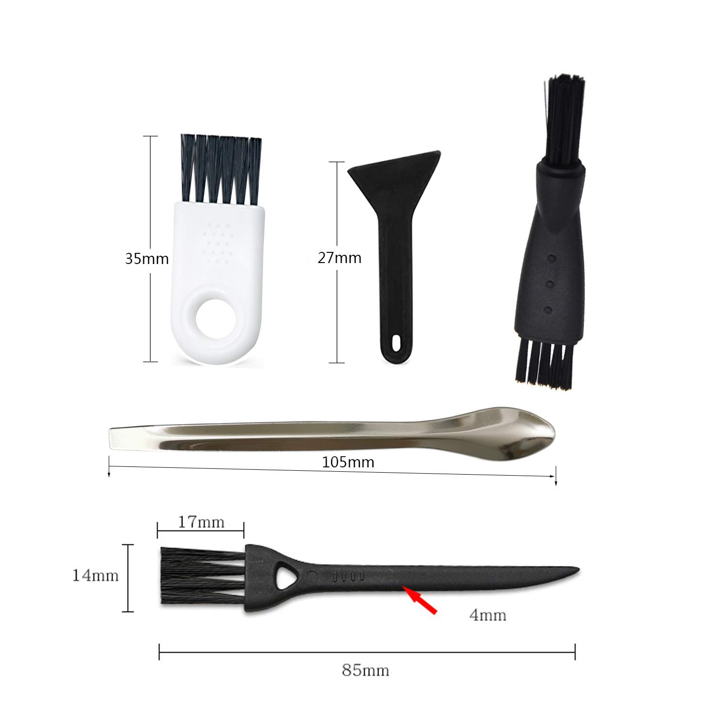 WAXKRI Black Scrapers Brushes and Spoons Kit for Herb Grinder 8 Pcs Scrapers 6 Pcs 3 Types of Brushes 2 Pcs Spoons and A Storage Box