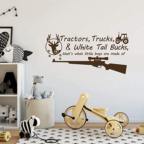 BATTOO Tractors, Trucks White Tail Bucks - Little Boys are Made of - Deer Tracks Boys Hunting Wall Decals Children Wall Decal Vinyl Art - Nursery Wall Vinyl Decal Vinyl(Dark Brown, 22" WX13 H)