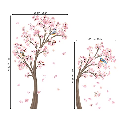 decalmile Large Cherry Blossom Tree Wall Decals Pink Flower Tree Branch Wall Stickers Living Room Bedroom Baby Nursery Wall Decor (Tree H: 67 Inch)