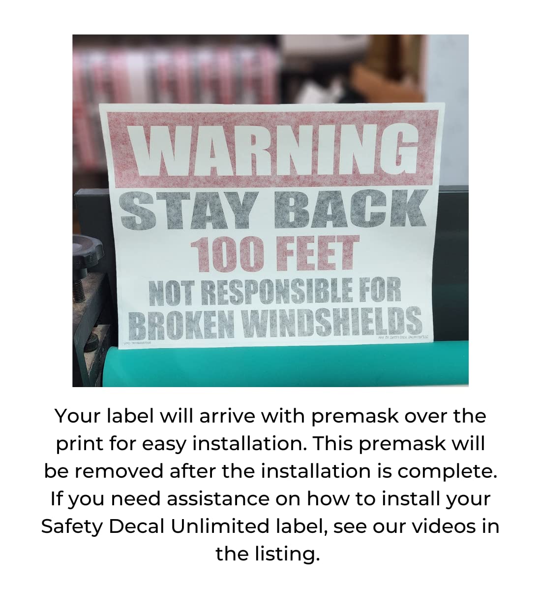 Warning Stay Back 100 200 300 500 Not Responsible for Broken Windshields Black Red Rectangle Label Decal Sticker Sign 3M Reflective Construction Dump Trailer Truck SDU (Standard White 3M 200FT)